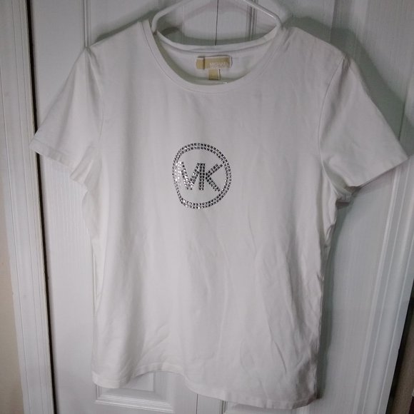 Michael Kors | Tops | Michael Kors Large White Tee With Silver Stud ...